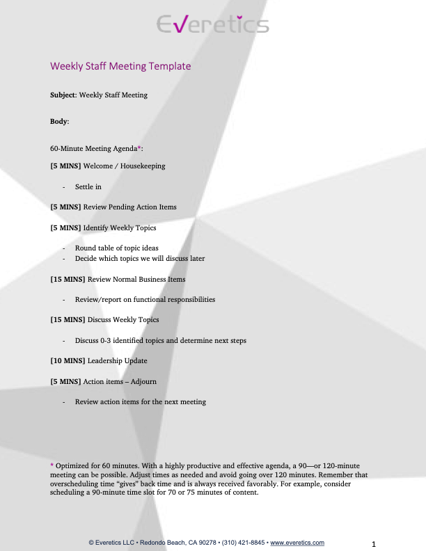 Free Meeting Template – Everetics